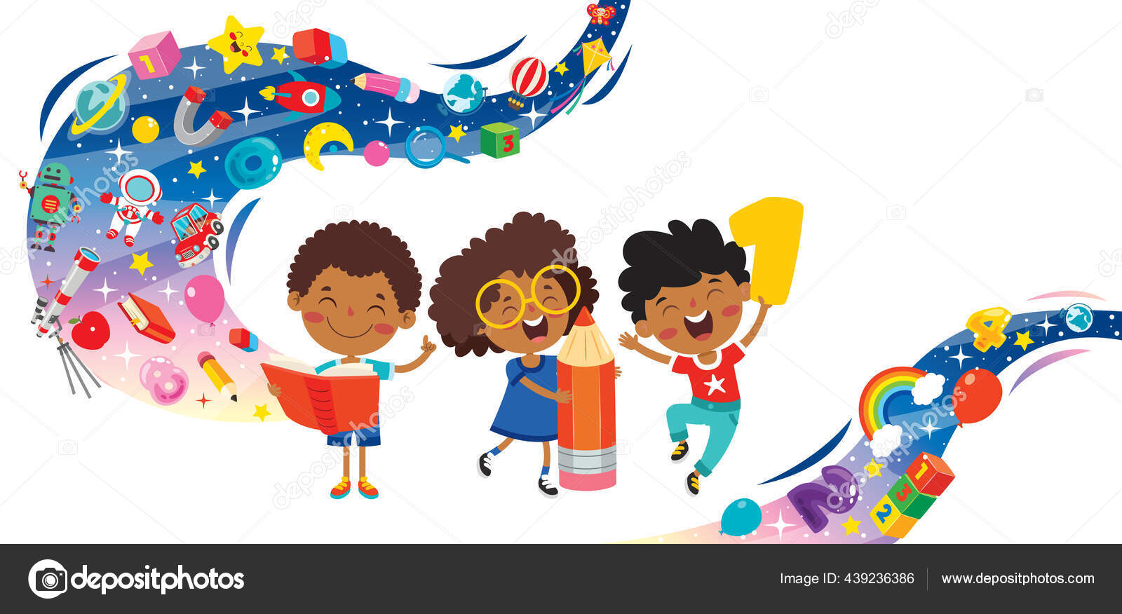 Happy Kid Studying Learning Stock Vector Image by ©yusufdemirci #439236386