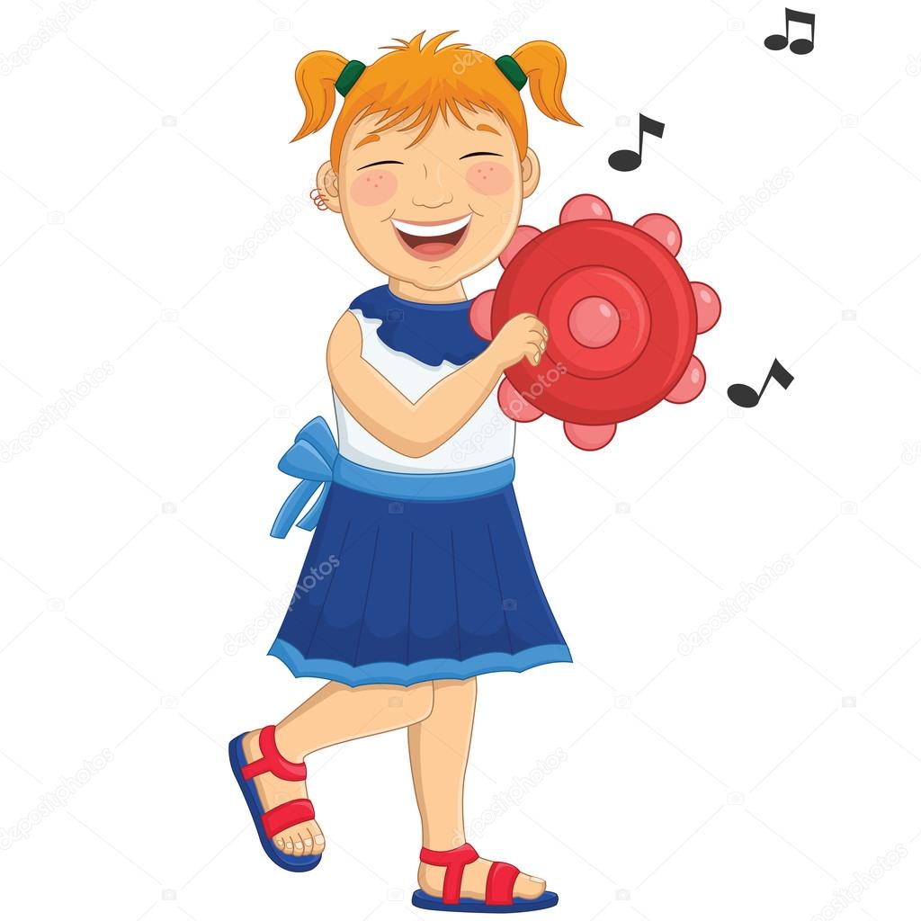 Vector ilustración de una niña tocando la pandereta — Vector de stock ...