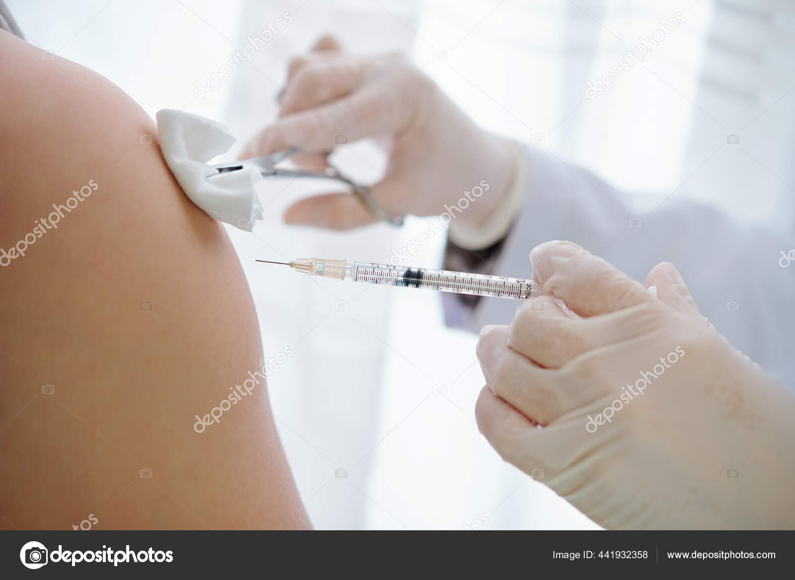 Hands Nurse Wiping Injection Site Arm Patient Cotton Ball Vaccinate ...