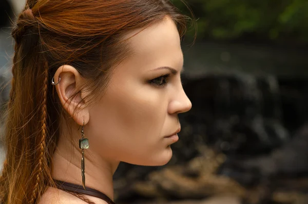 beautiful profile face woman with braid hair - Stock Image - Everypixel
