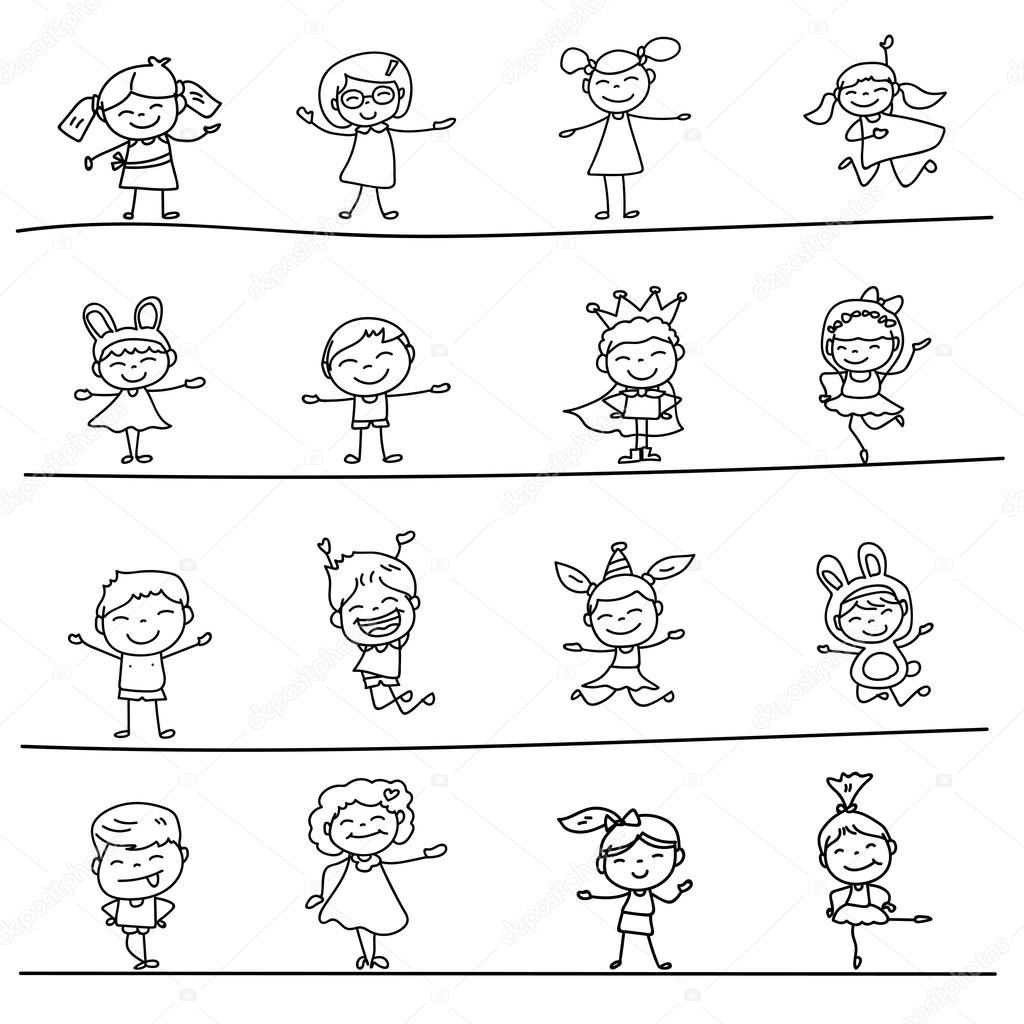 Set of blank Hand drawing cartoon happy kids Stock Vector Image by ...
