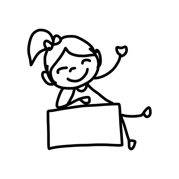 Hand drawing cartoon of happy small girl in dress Stock Vector by ...