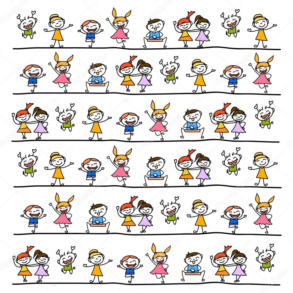 Hand drawing cartoon abstract happy kids Stock Vector Image by ...