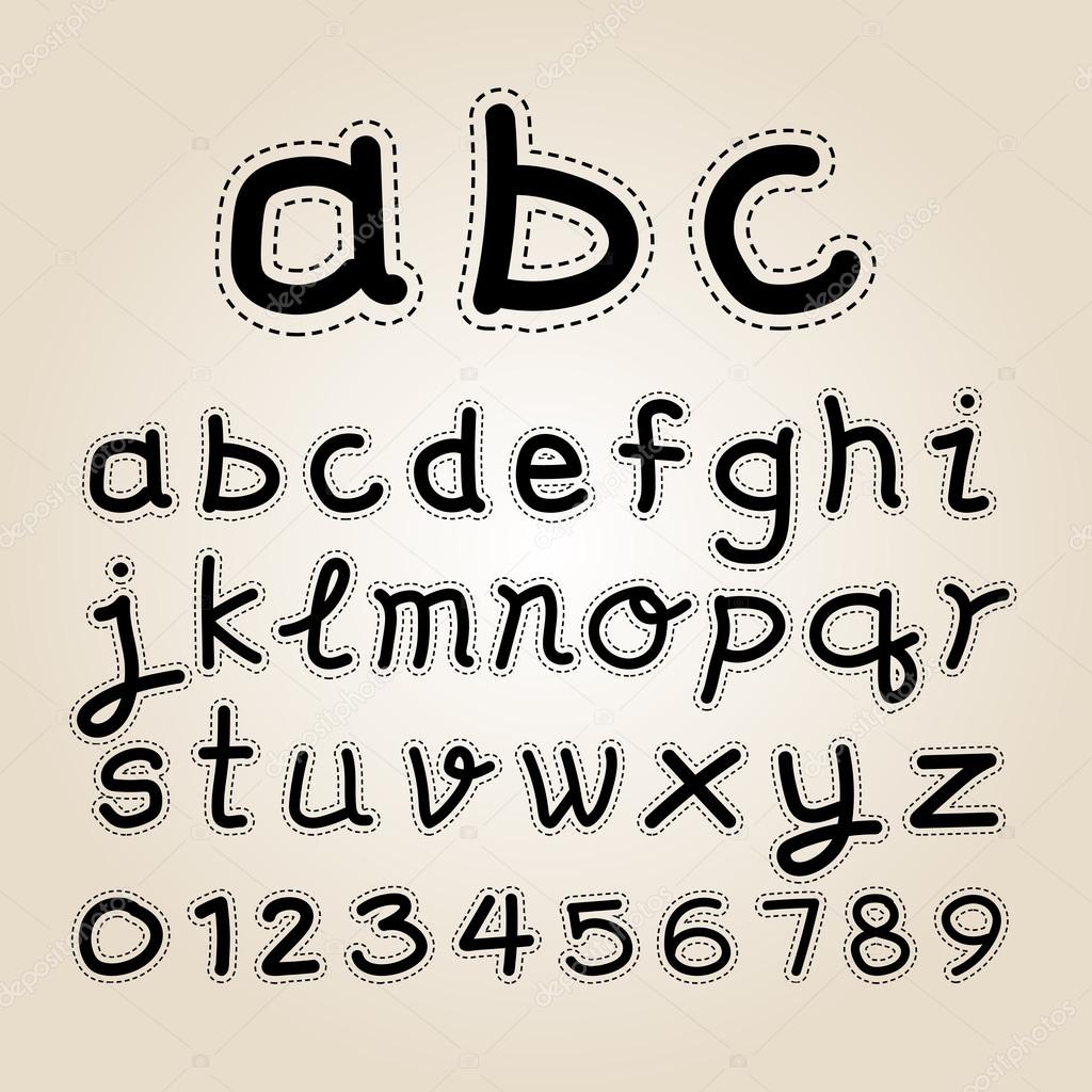 Alphabet-Schriftarten und Zahlen im Handzeichnungsstil Stock-Vektorbild von ©atthameeni 75874267