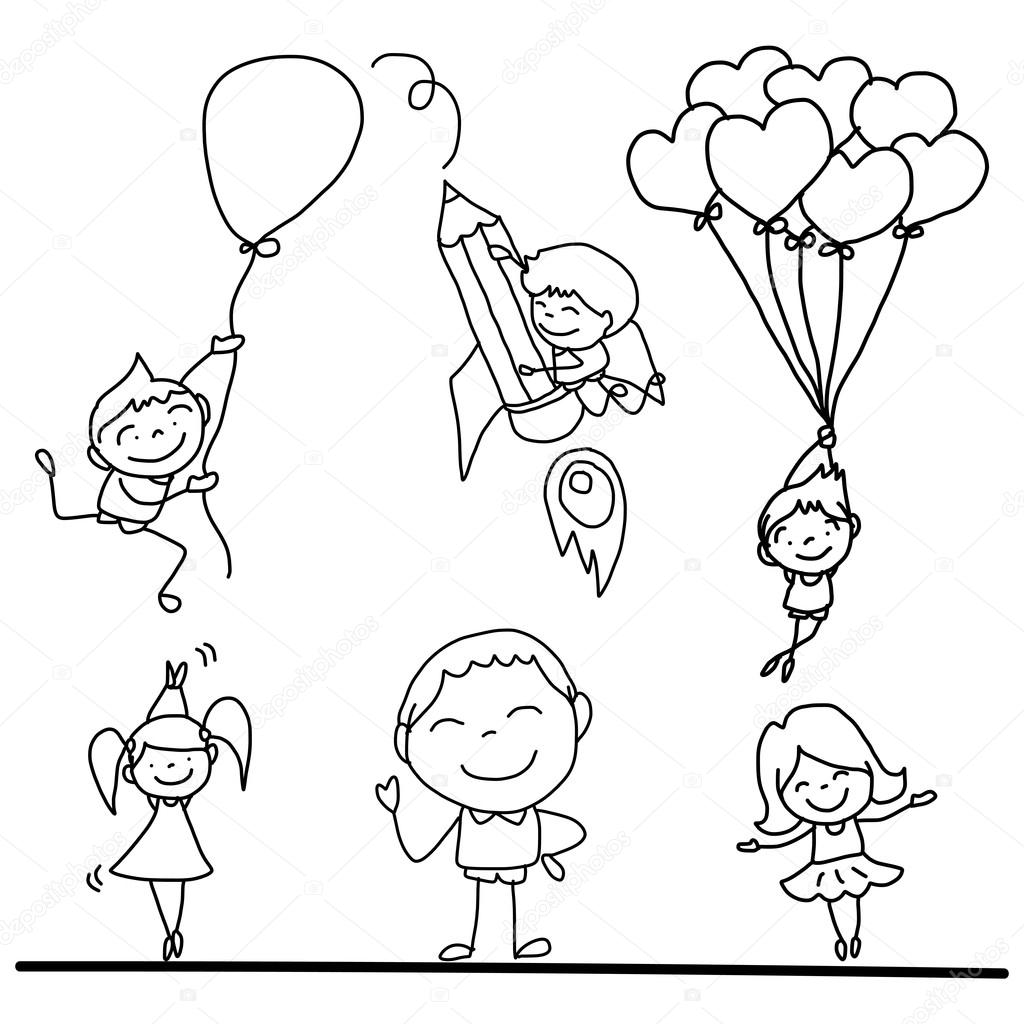 Hand drawing cartoon happy kids Stock Vector by ©atthameeni 86688358