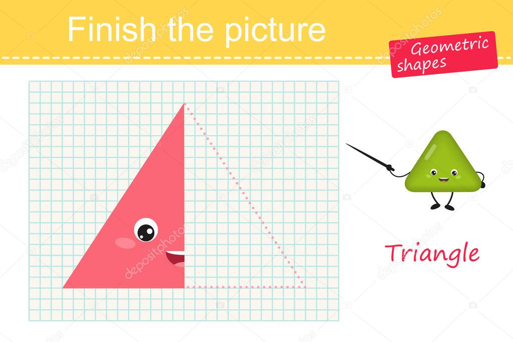 Geometría para niños. Termina la imagen, triángulo. Estilo plano de ...