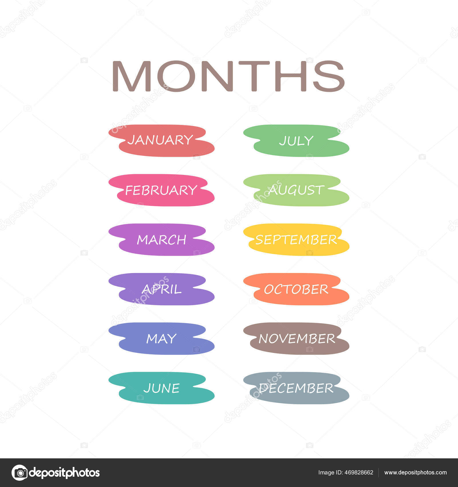 Conjunto Nombres Meses Aislados Sobre Fondo Blanco Estilo Plano Dibujos ...