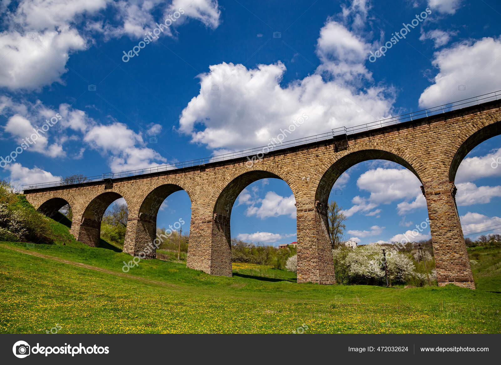 Old Railway Stone Viaduct Spring Sunny Day Ukraine Stock Photo by ...
