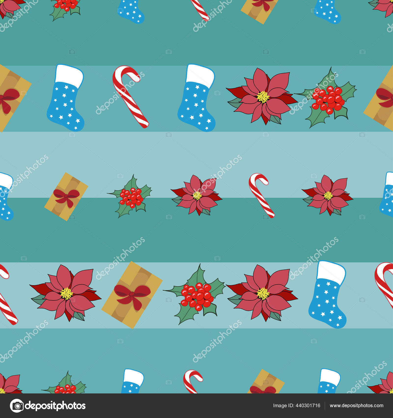 Repeat Pattern Christmas Symbols Green Striped Background Stock Vector ...