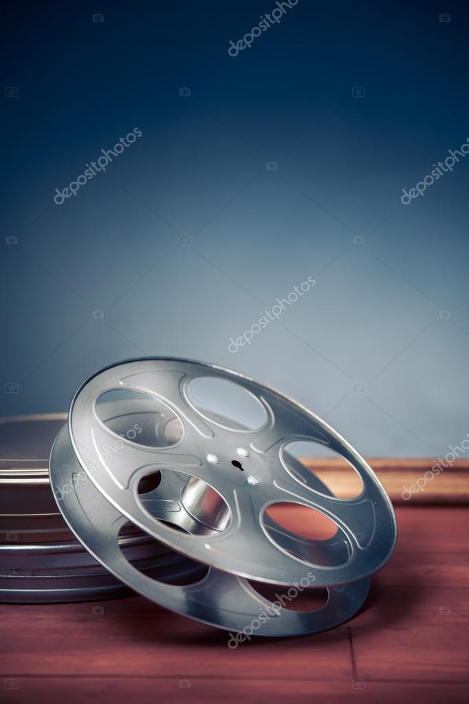Filmmaking scene with dramatic lighting, movie reel — Stock Photo ...