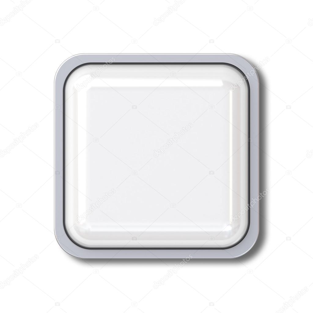 Blank 3d square button with chrome metal frame isolated over white ...