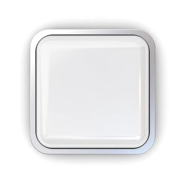 Blank square button or billboard with chrome metal frame over white ...