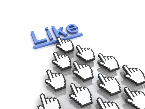 Many hand cursors mouse clicking red heart button or link concept ...