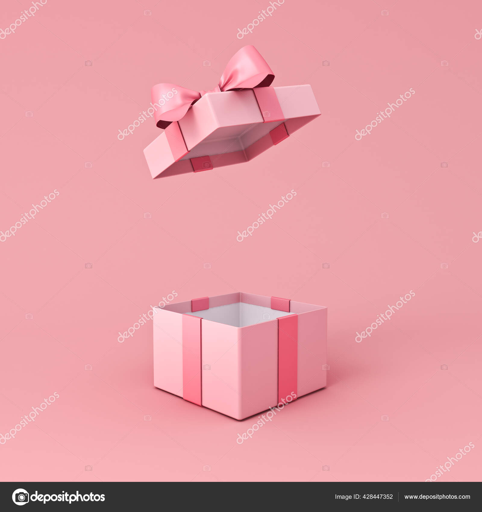 Blank Open Pink Gift Box Present Box Pink Ribbon Bow Stock Photo by ...