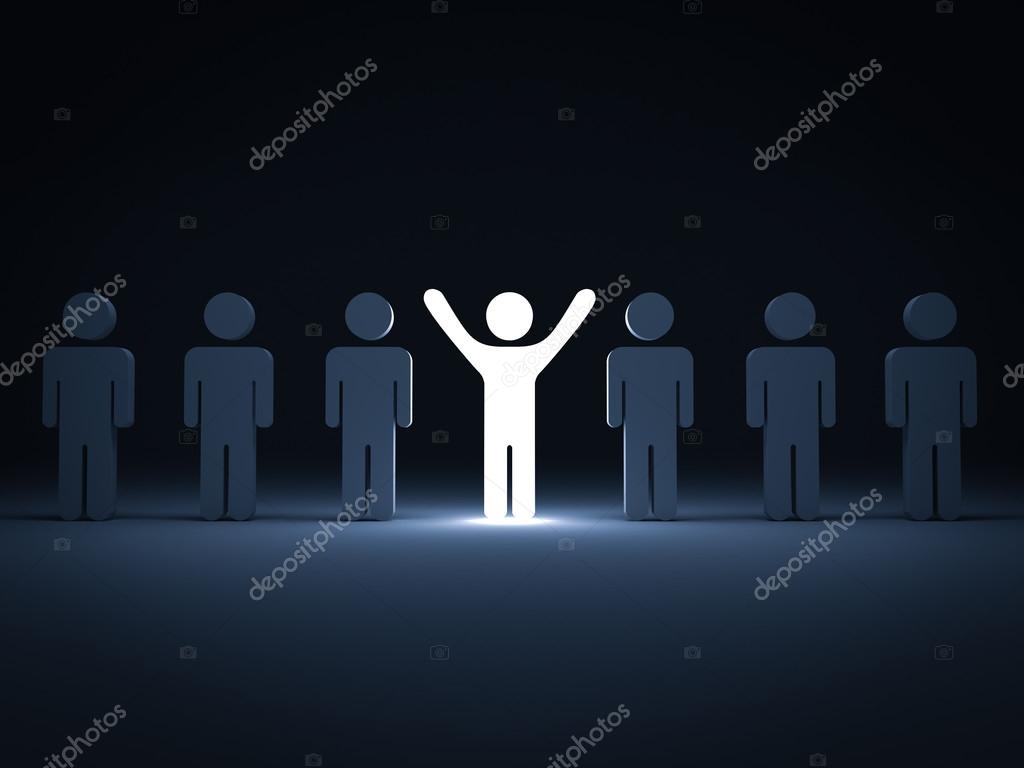 Stand out from the crowd and different concept , One light man standing ...