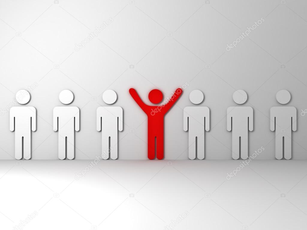 Stand out from the crowd and different concept , One red man standing ... Stand out from the crowd and different concept , One red man standing ...
