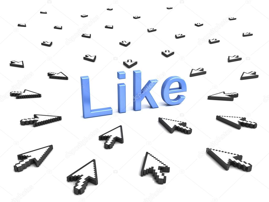 Like concept many arrow cursors mouse clicking like button or link on ...