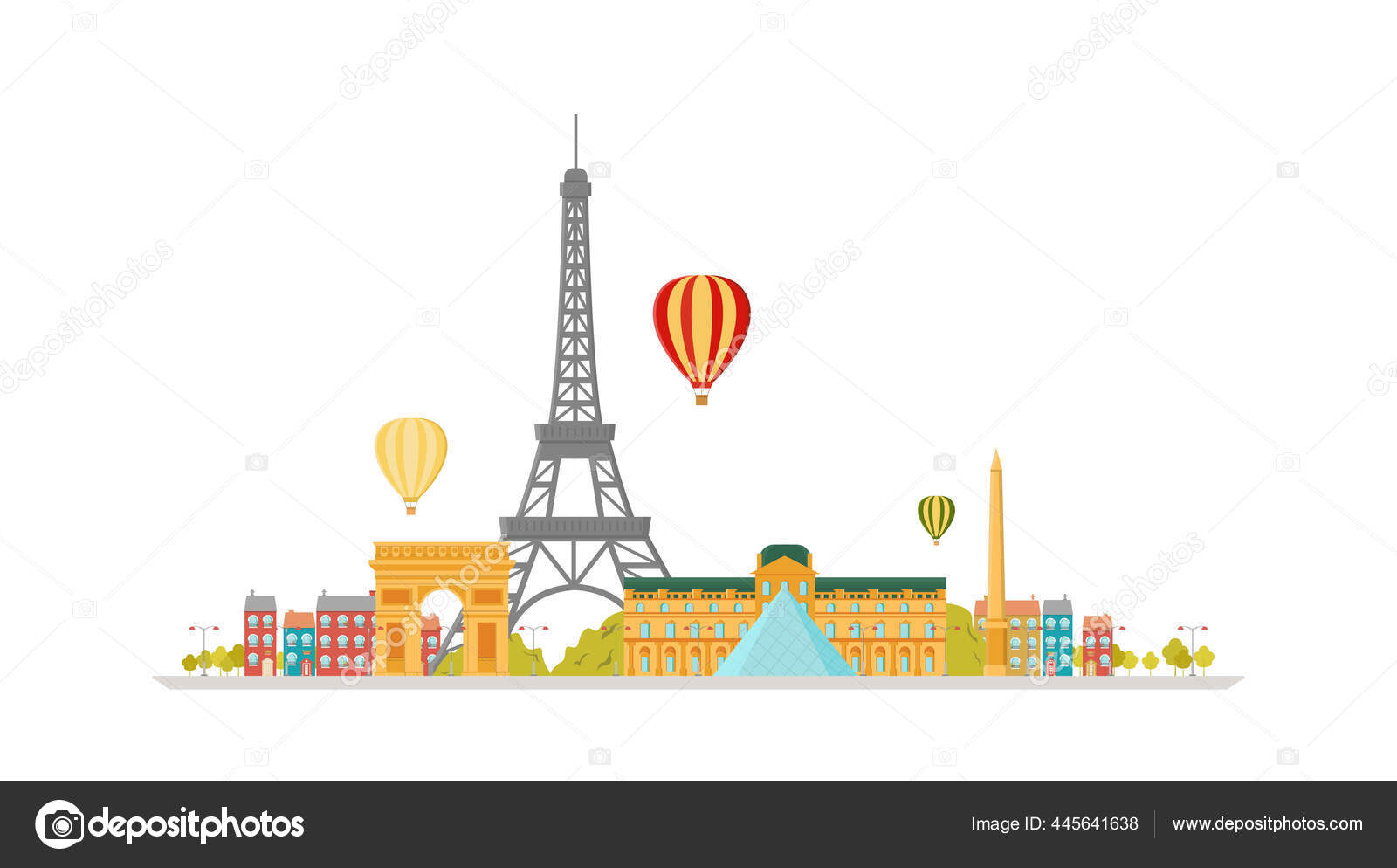 Paris France city skyline vector background. Flat trendy illustration ...