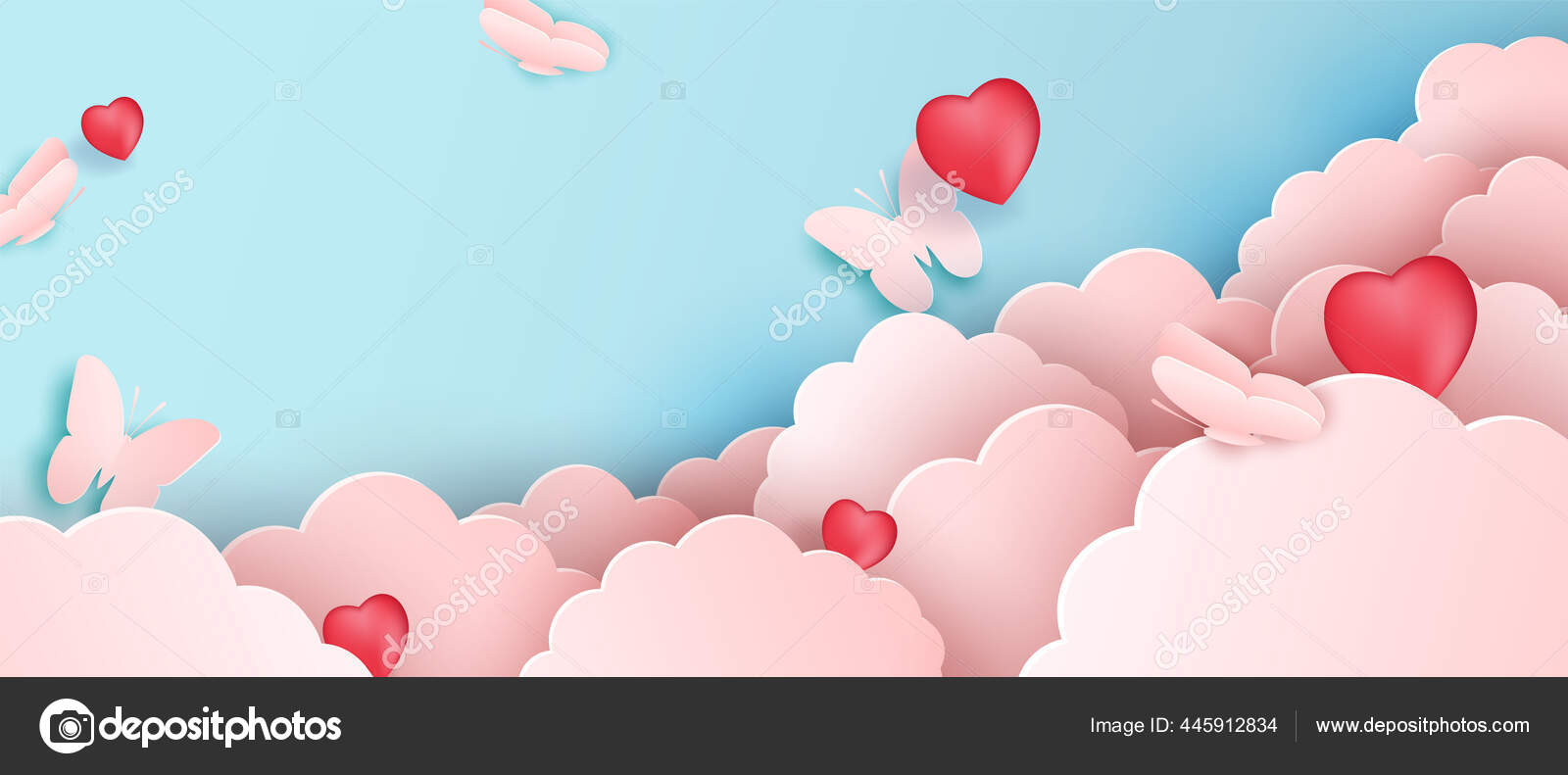 Papercut design, Vector paper clouds with butterflies. Pink cloud and ...