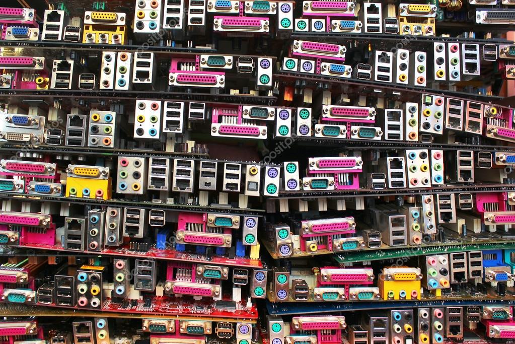 Old computer motherboards. Piles of obsolete hardware and electronic ...