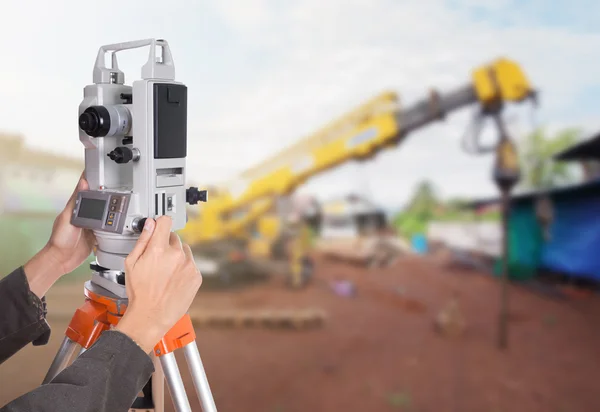 Surveyor equipment theodolite at construction site — Stock Photo ...