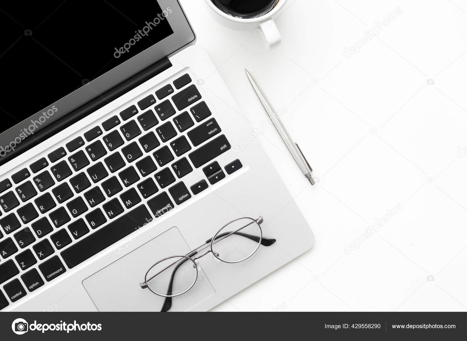 White Office Desk Table Laptop Computer Office Supplies Top View ...