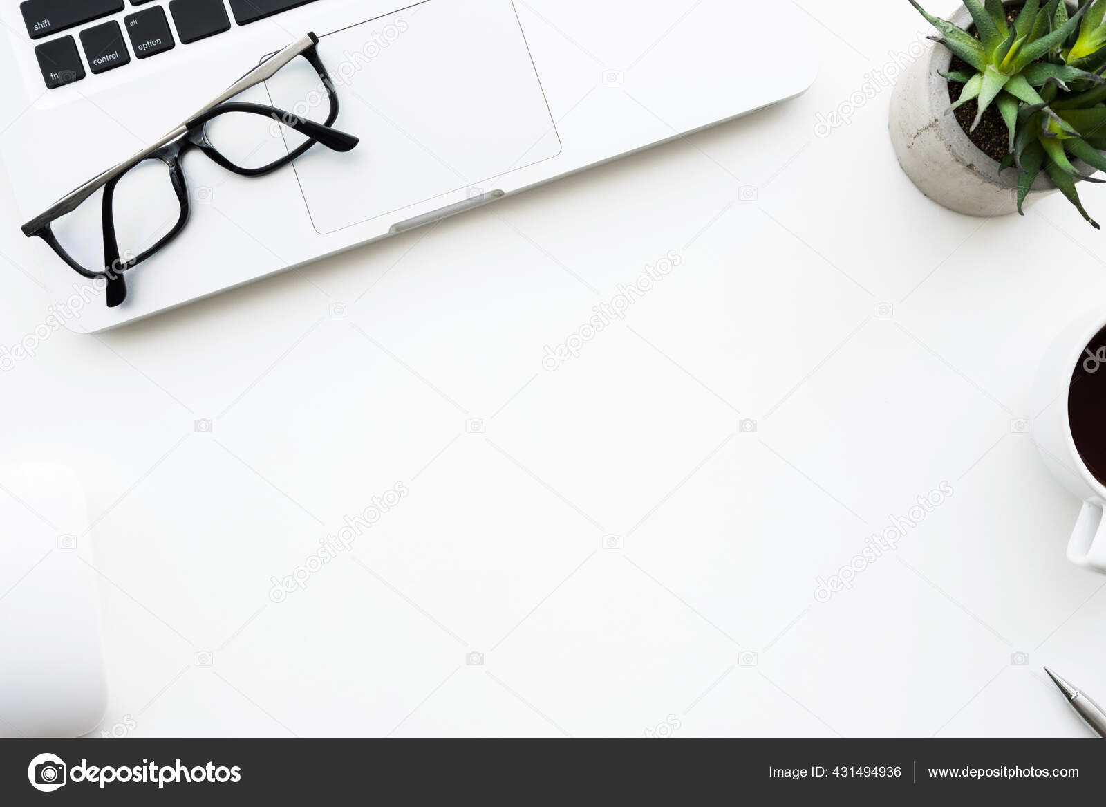 White Office Desk Table Laptop Computer Lot Supplies Top View — Stock ...