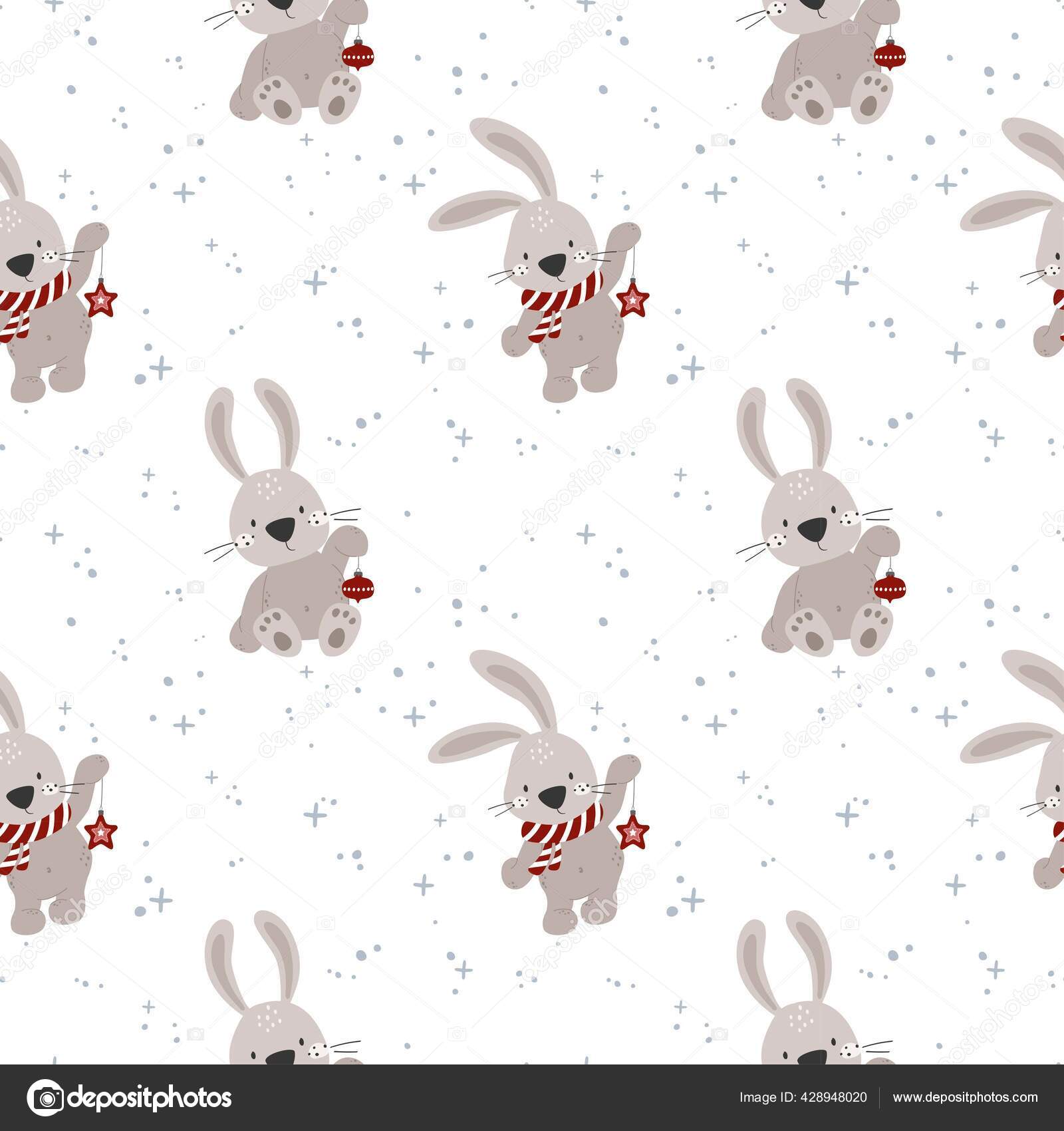 Seamless Christmas Background Cute Bunny Stars Christmas Balls ...