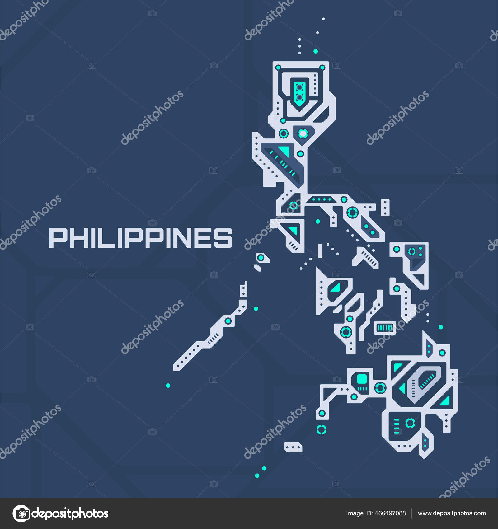 Abstract Futuristic Map Philippines Mechanical Circuit Country ...