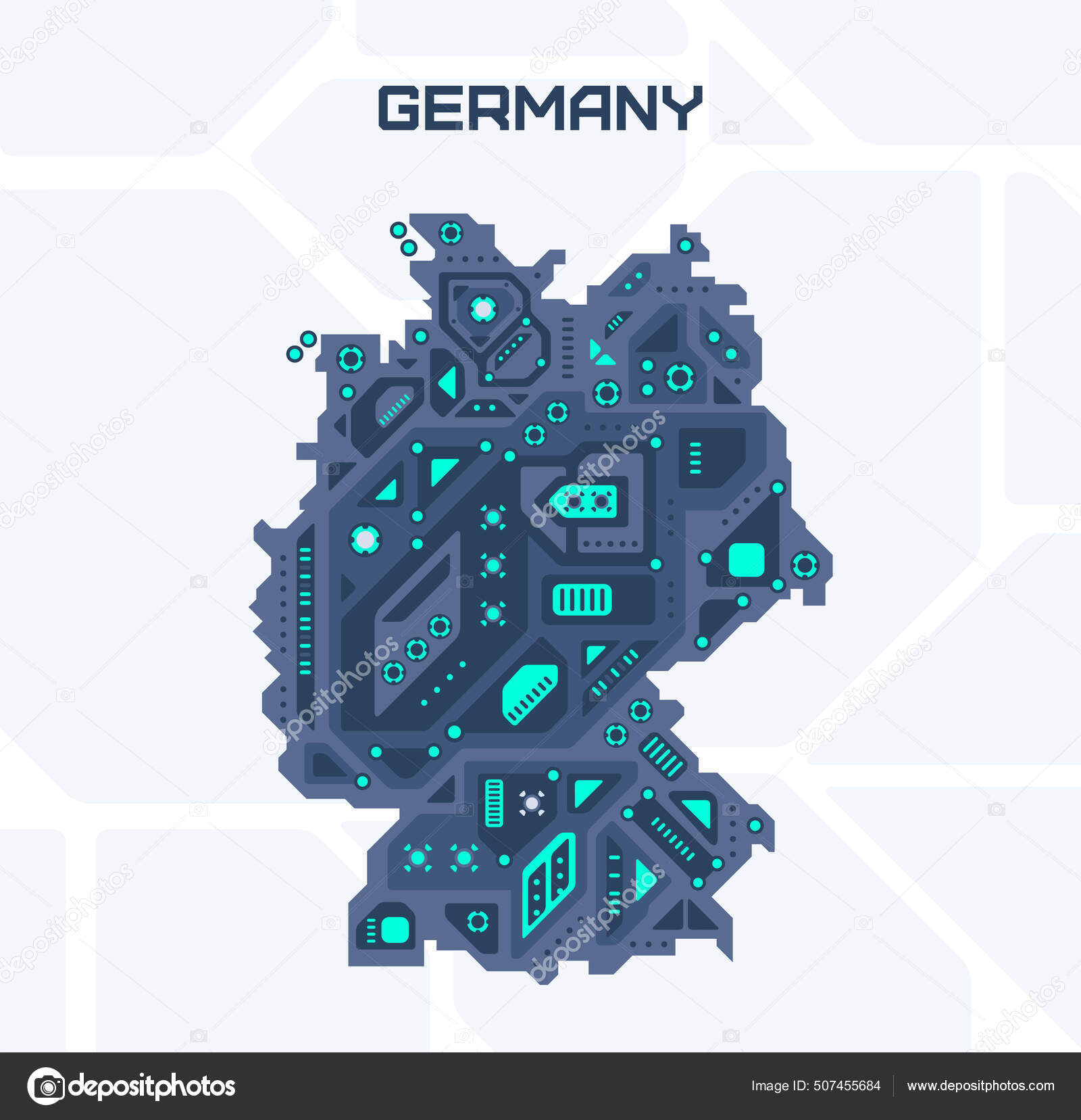 Abstract Futuristic Map Germany Mechanical Circuit Country Technology ...