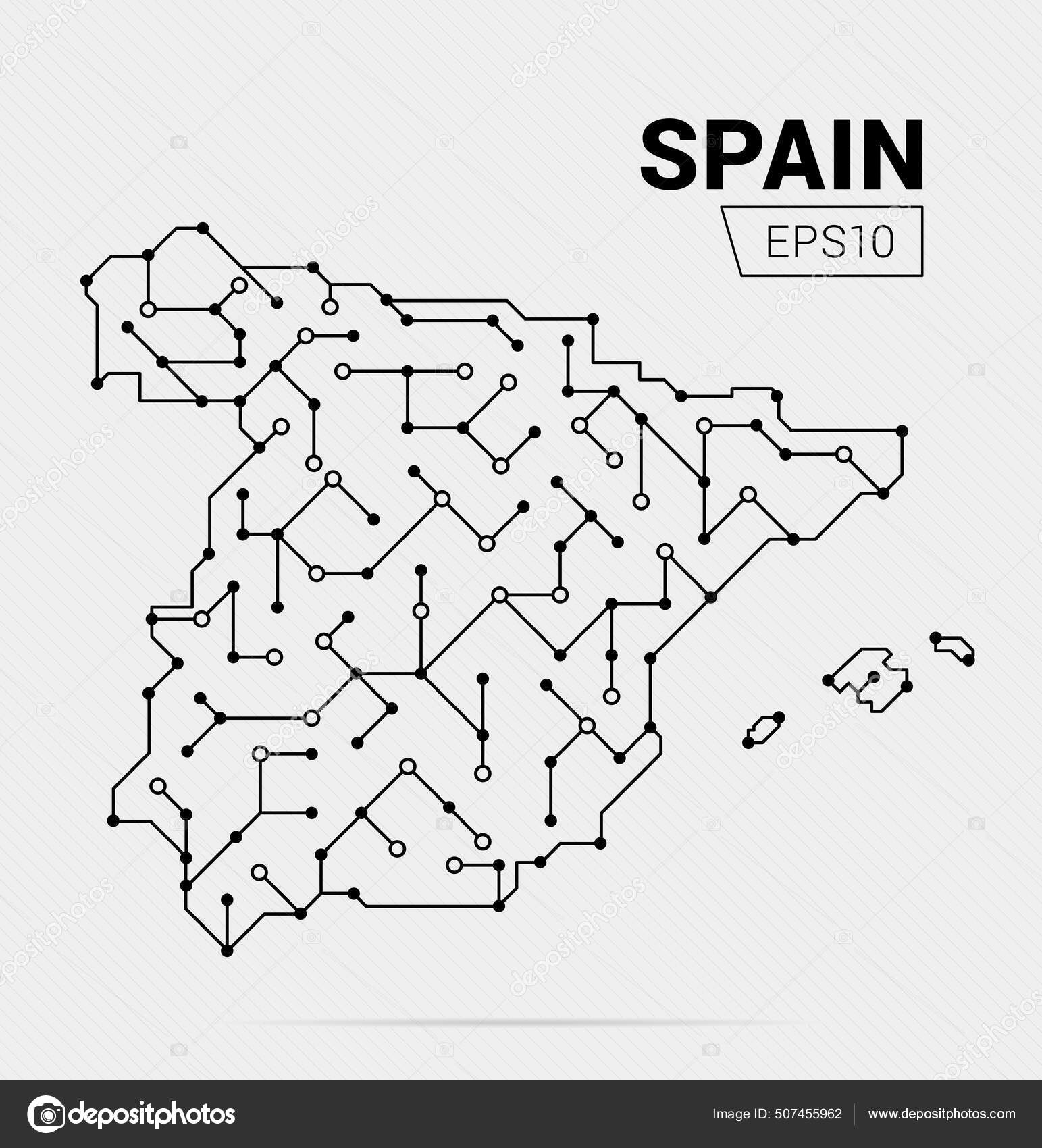 Abstract Futuristic Map Spain Electric Circuit Country Vector ...