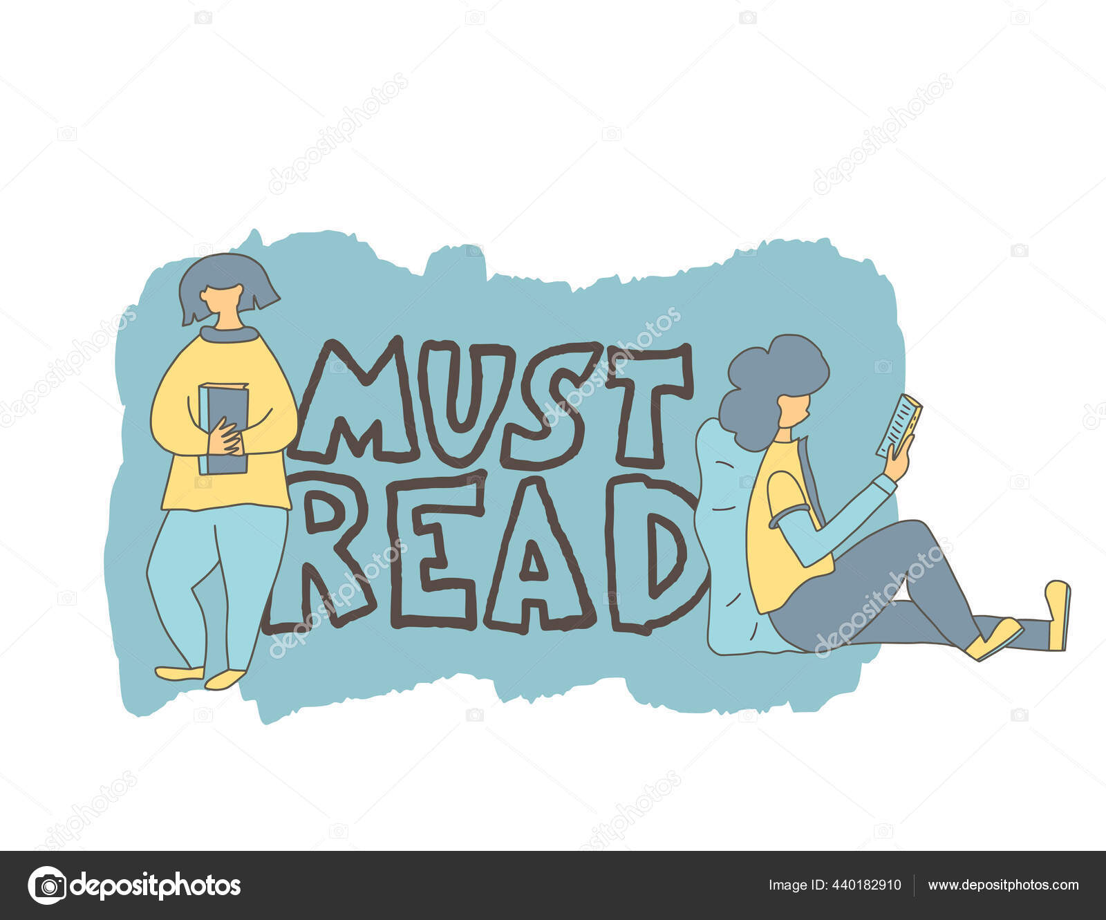 Must Read Emblem Two Book Lovers Characters Hand Drawn Text Stock ...