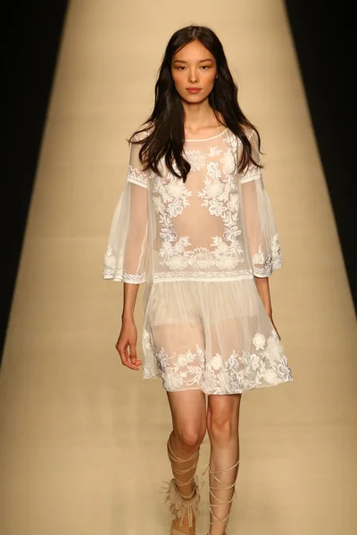 Model walks the runway during the Alberta Ferretti show - Stock Image ...