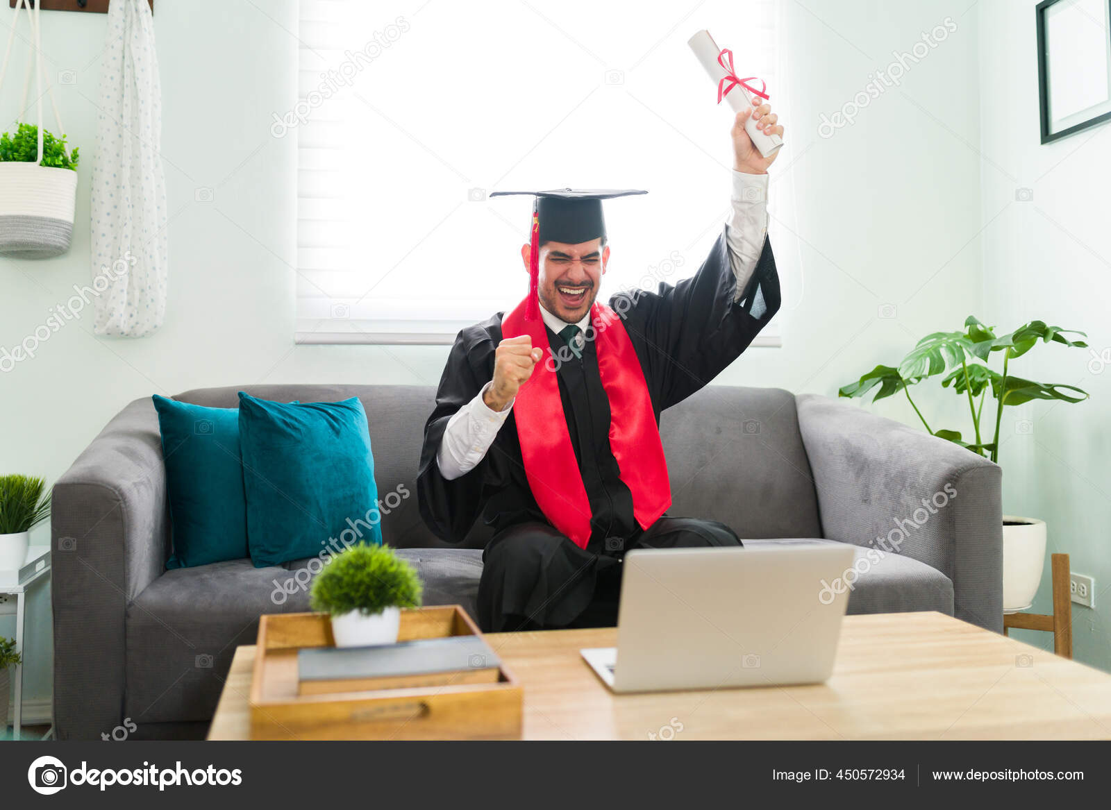 Latin Young College Graduate Graduation Gown Raising Air University ...