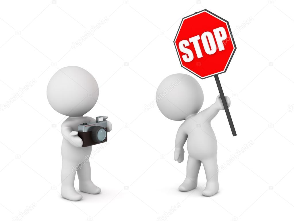 3D Character with Stop Sign and Character with Photo Camera — Stock ...