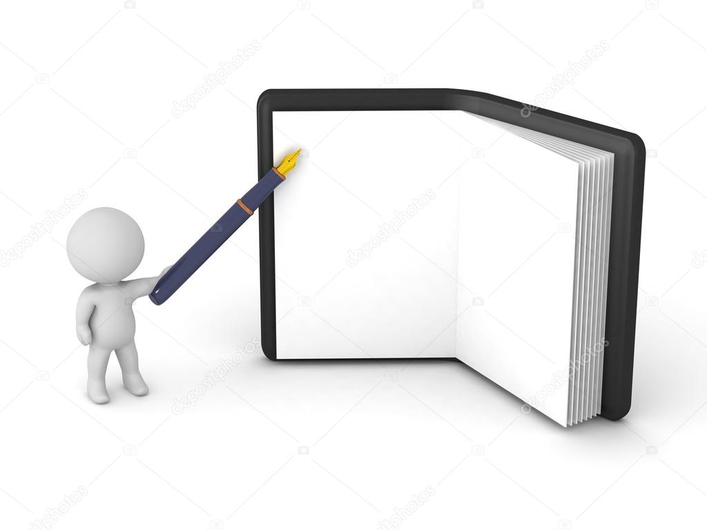 3d Man Writing In Book