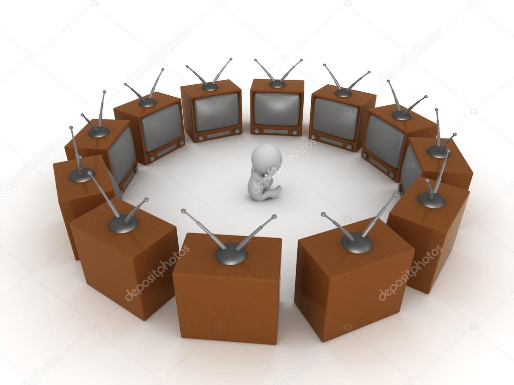 3D Character Surrounded by TVs Stock Photo by ©Lucian3D 72381985