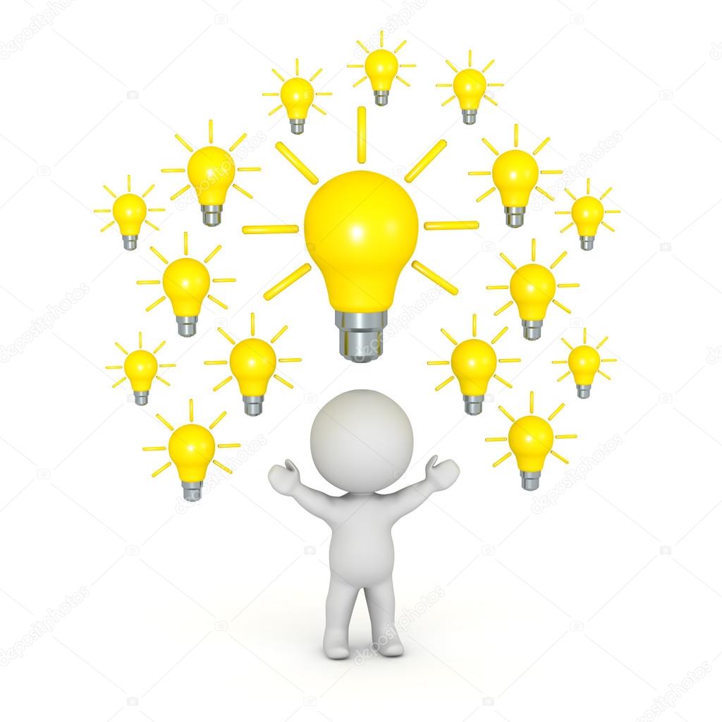 3D Character with Many Light Bulbs Above His Head Stock Photo by ...