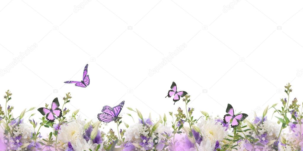 Spring Flowers And Butterflies Border