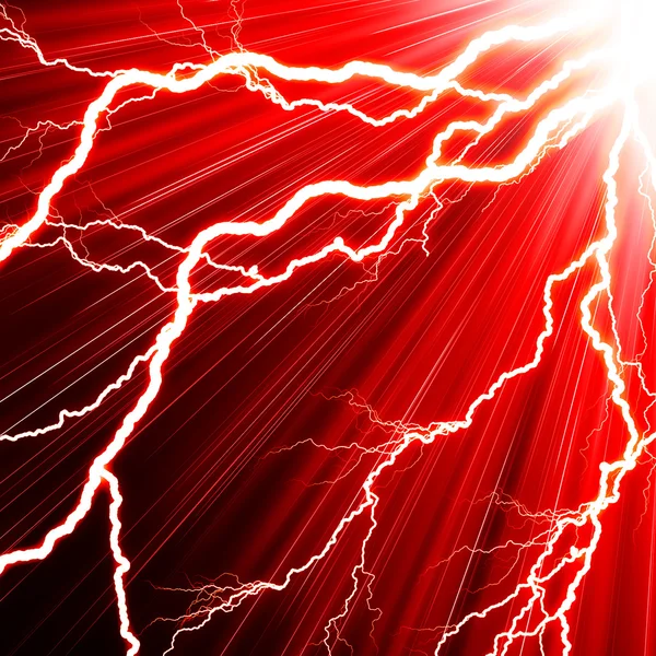 flash électrique de la foudre sur un fond rouge — Photographie ...
