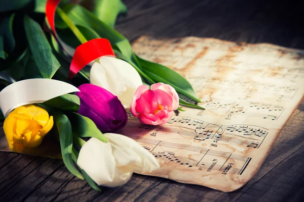 Tulips on a music notes paper — Stock Photo © merrydolla #71724135
