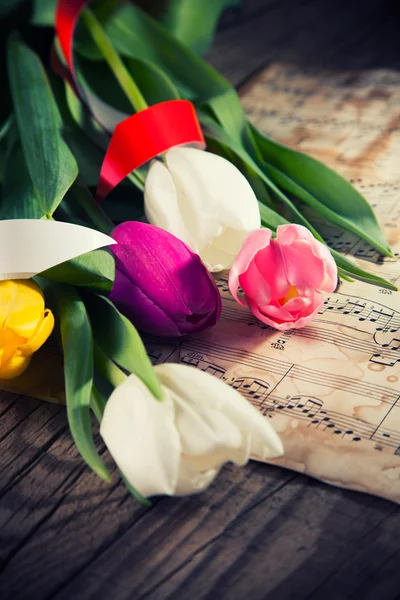 Tulips on a music notes paper — Stock Photo © merrydolla #71724135