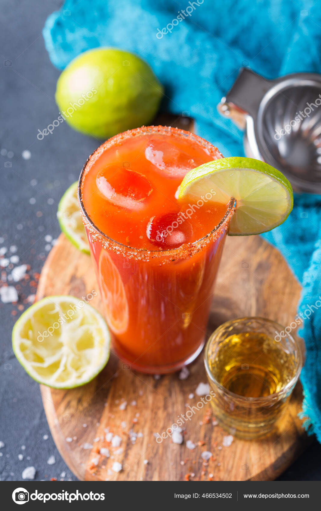 Mexican alcohol cocktail Chavela served with tequila shot — Stock Photo ...