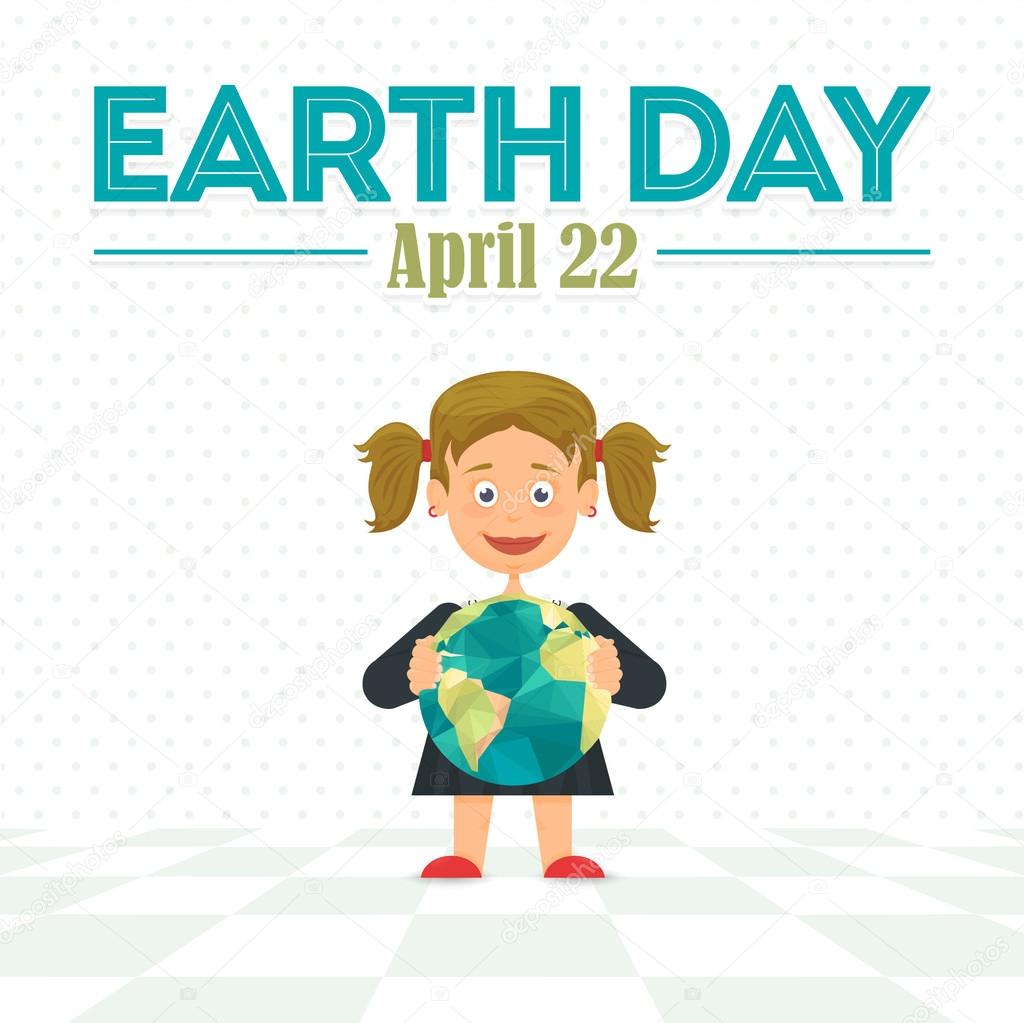 April 22 Earth Day, Girl Hold Polygonal World Map Symbol Stock Vector ...