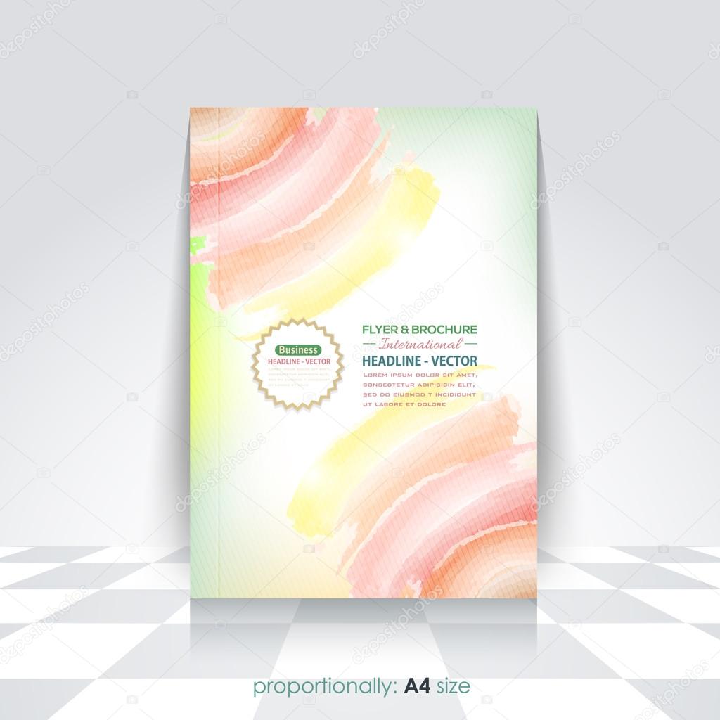 A4 Style Summer Colors Flyer, Brochure. Cover Template, Water Color ...