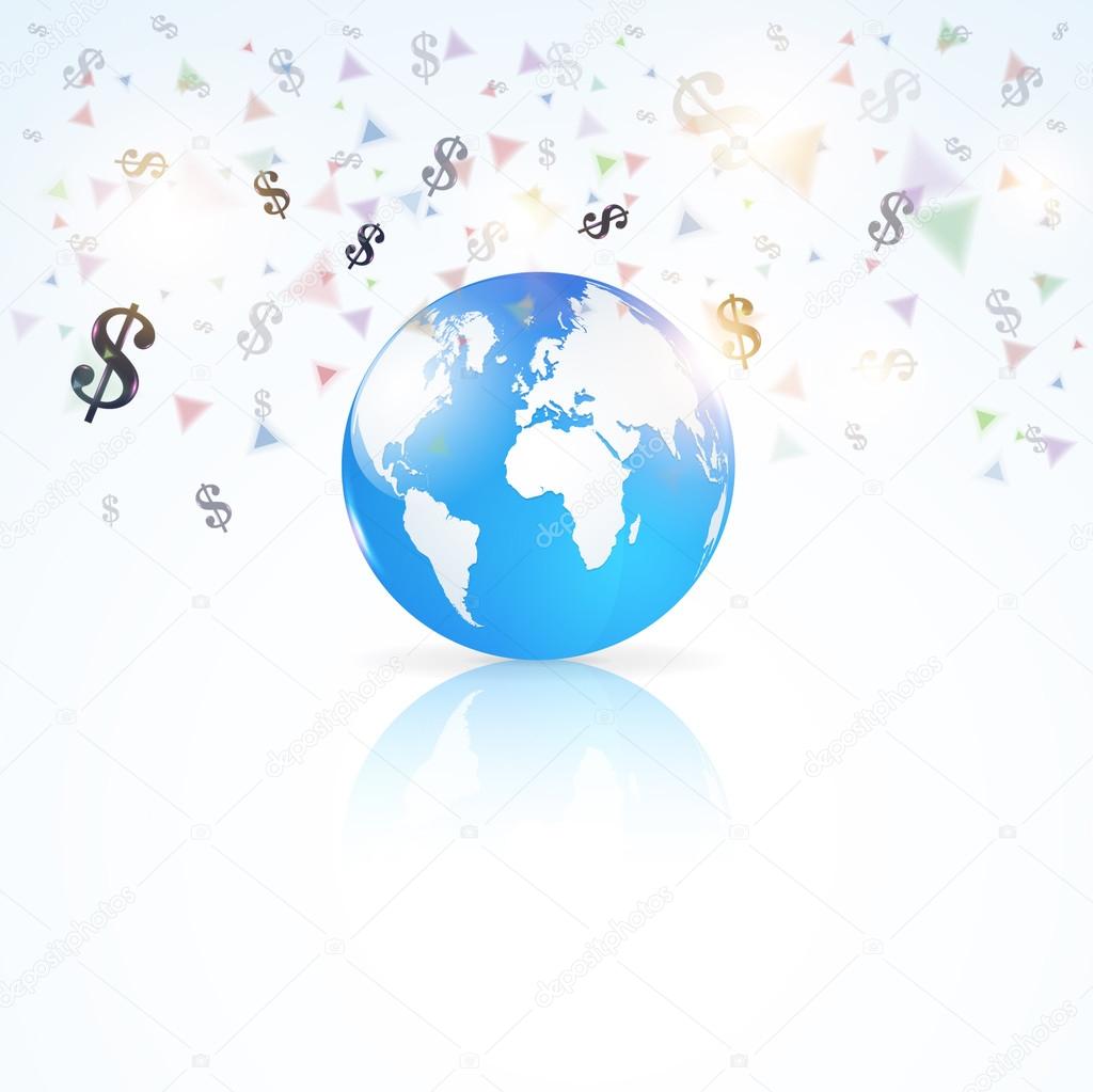 Finance Concept Isolated Globe World Symbol. Vector Dollars Sign Fall ...