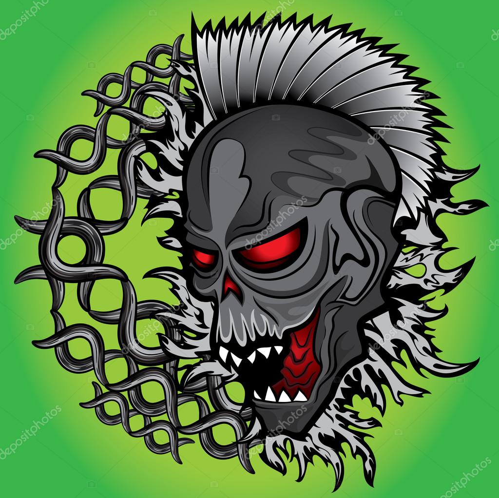 Demonic punk human skull metal chain background design vector ...