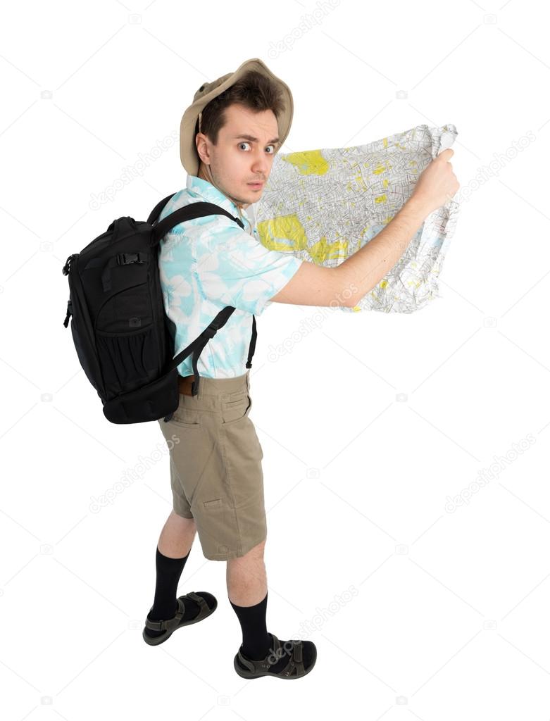 Funny man photographer with map and backpack. Stock Photo by ©kyolshin ...