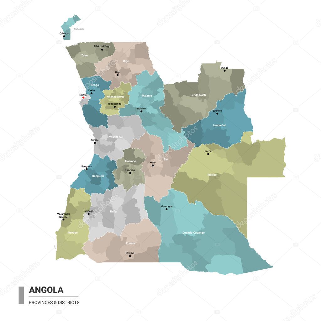 Angola higt mapa detallado con subdivisiones. Mapa administrativo de ...