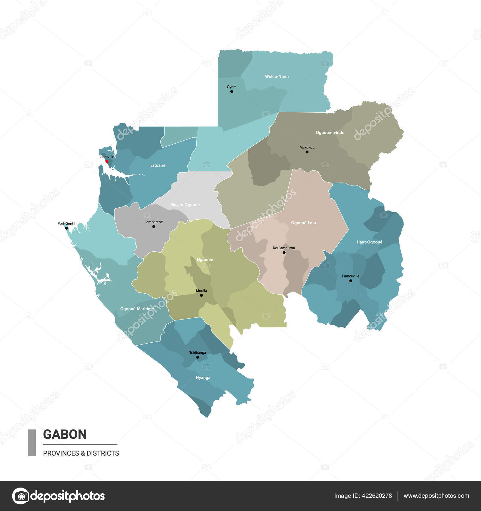 Gabon Higt Detailed Map Subdivisions Administrative Map Gabon Districts ...